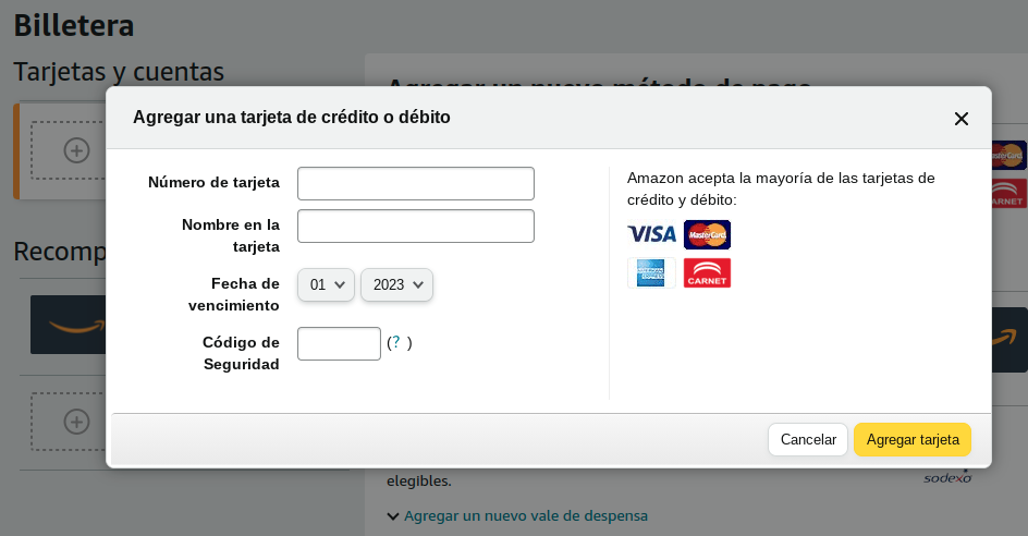 No puedo agregar mi tarjeta al los métodos de pago, me pide el CVV